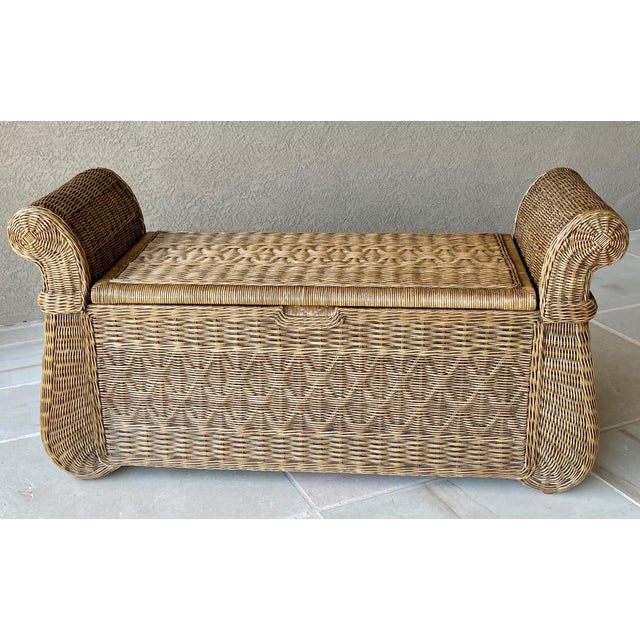 Late 20th-Century Cottage Chic Rolled Arm Rattan & Bamboo Storage ...