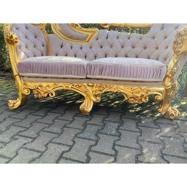 Handcrafted Late 20th Century Rococo Settee in Pink Damask With Gold ...