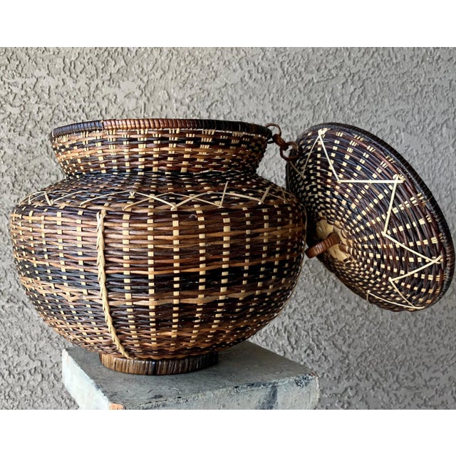 Circa 1970-1985 Rattan & Nito Vine Circular Pedestal Lidded Urn Basket ...