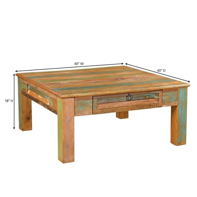 Farmhouse Style Square Distressed Solid Wood Coffee Table | Chairish