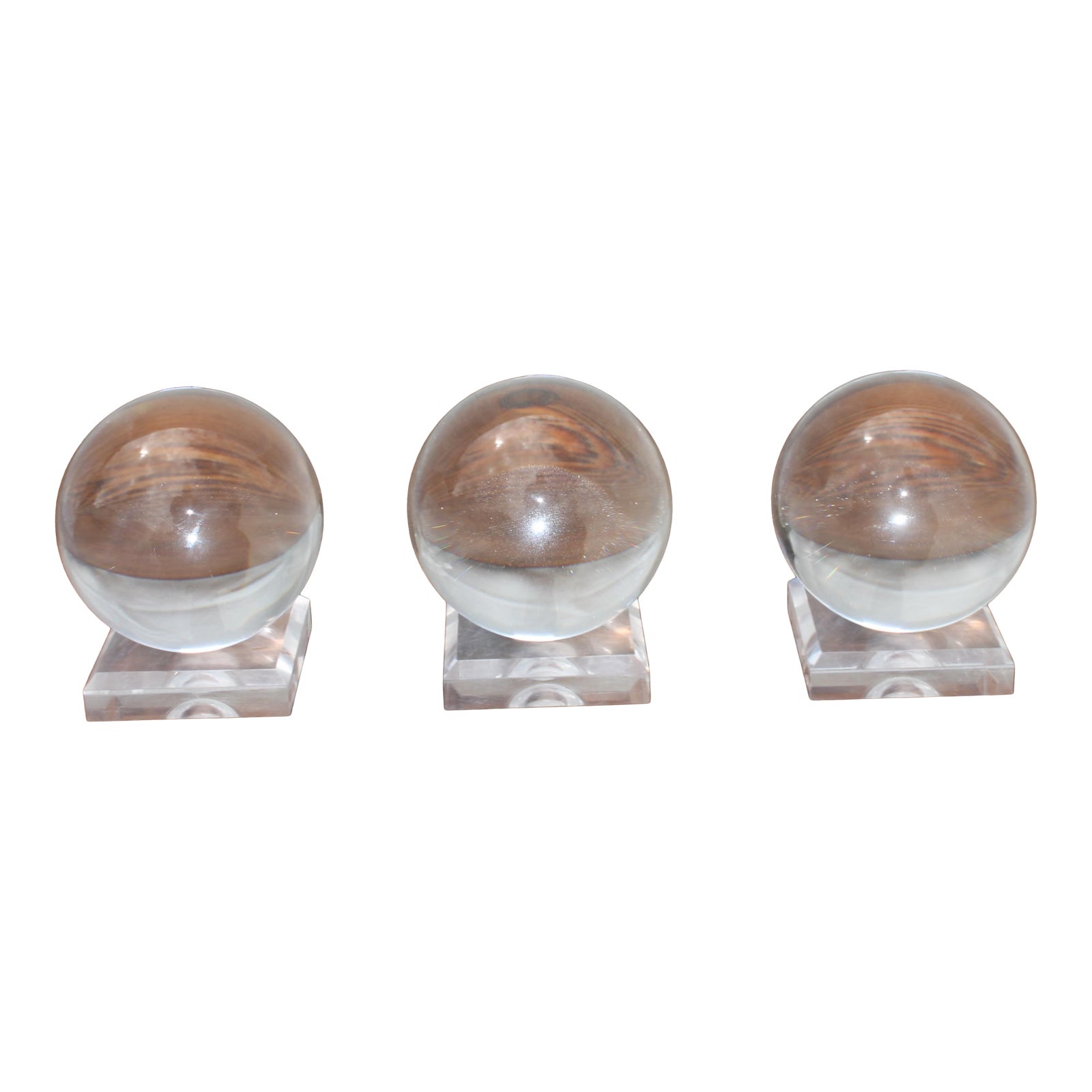 Contemporary Glass Magnifying Balls on Lucite Bases - Set of 3 | Chairish