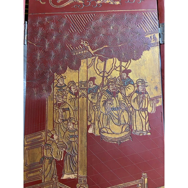 Red Chinese Coromandel 8-Panel Screen | Chairish