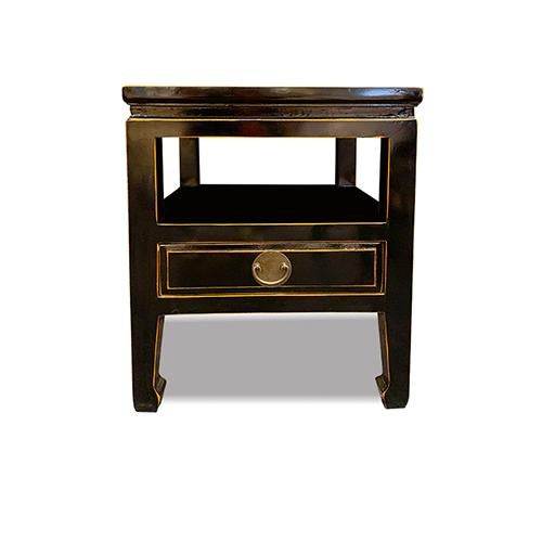 Asian Black Lacquer Nightstand | Chairish