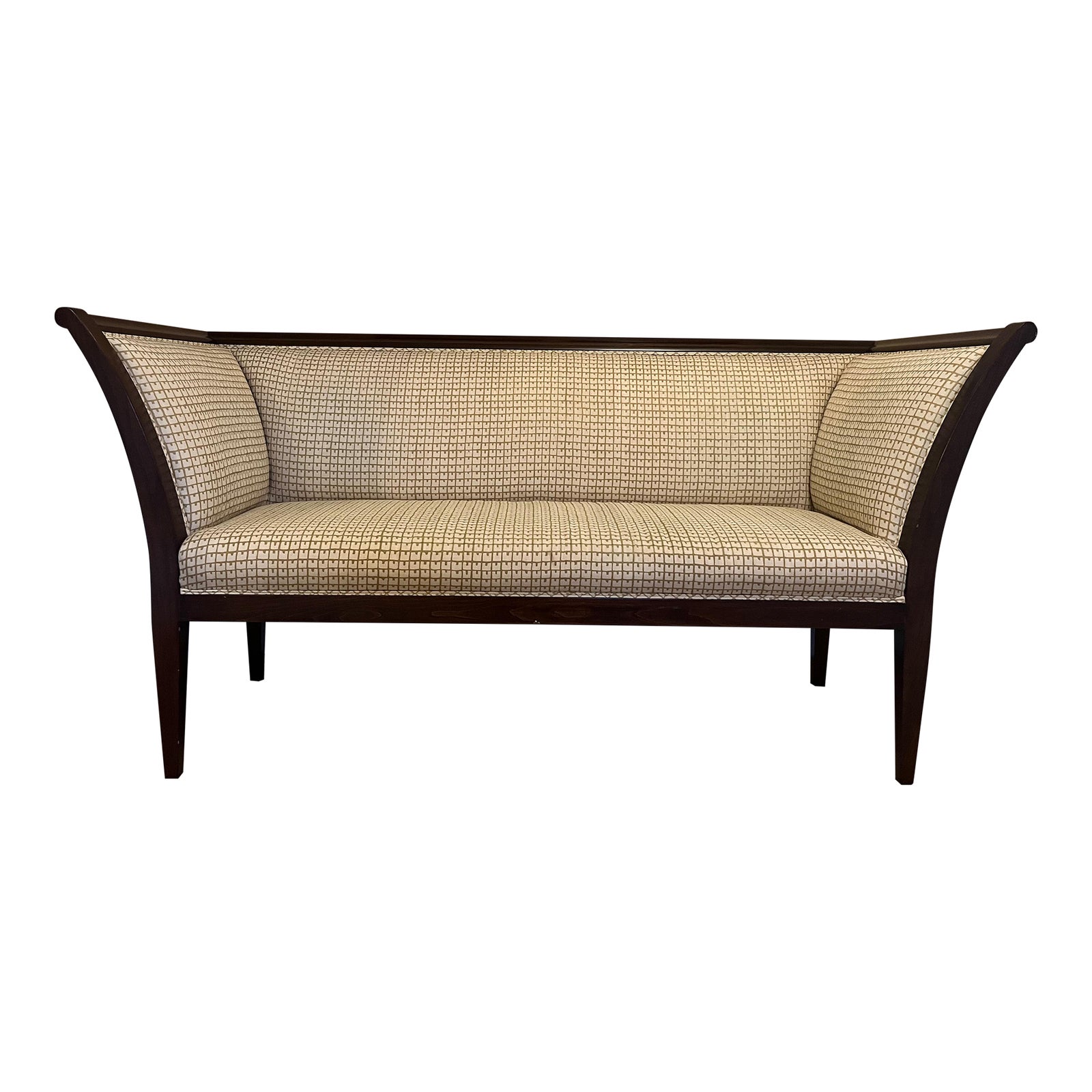 Mid-Century Modern Style Custom Built Walnut High Back Upholstered ...
