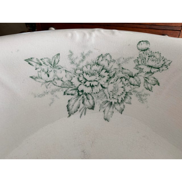 Antique Primitive Ironstone Large Bowl Green Transferware | Chairish