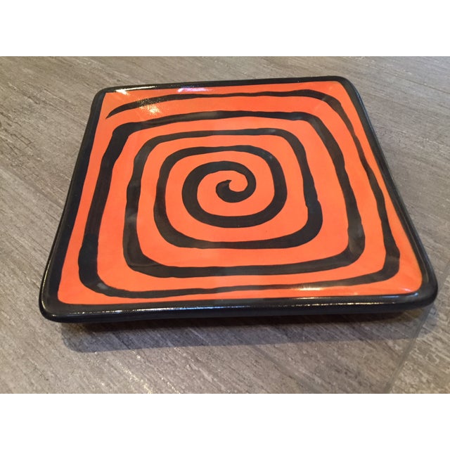 Orange & Black Square Pottery Plate | Chairish