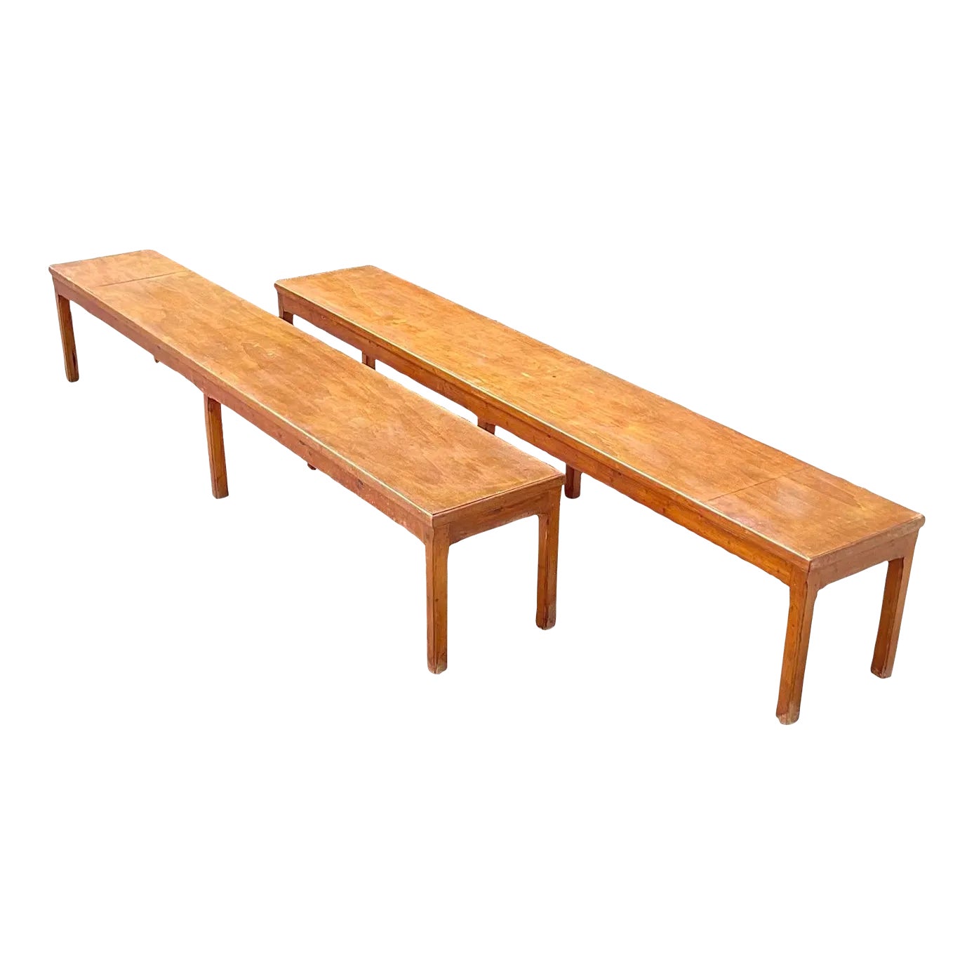 Vintage Parsons Style Monumental Wooden Bench - Pair | Chairish