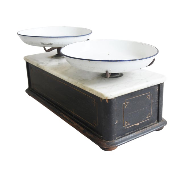 Antique English Wood & Marble Balance Scale | Chairish