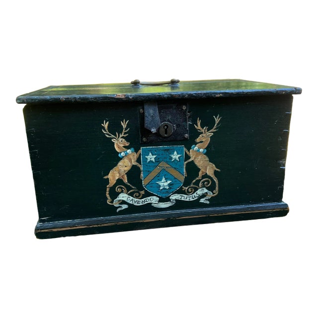 Early 19th Century Antique Wooden Painted Black Box With Deer Crest ...