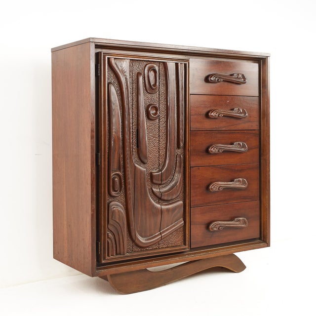 Witco Pulaski Oceanic Mid Century Highboy Brutalist Armoire Chairish