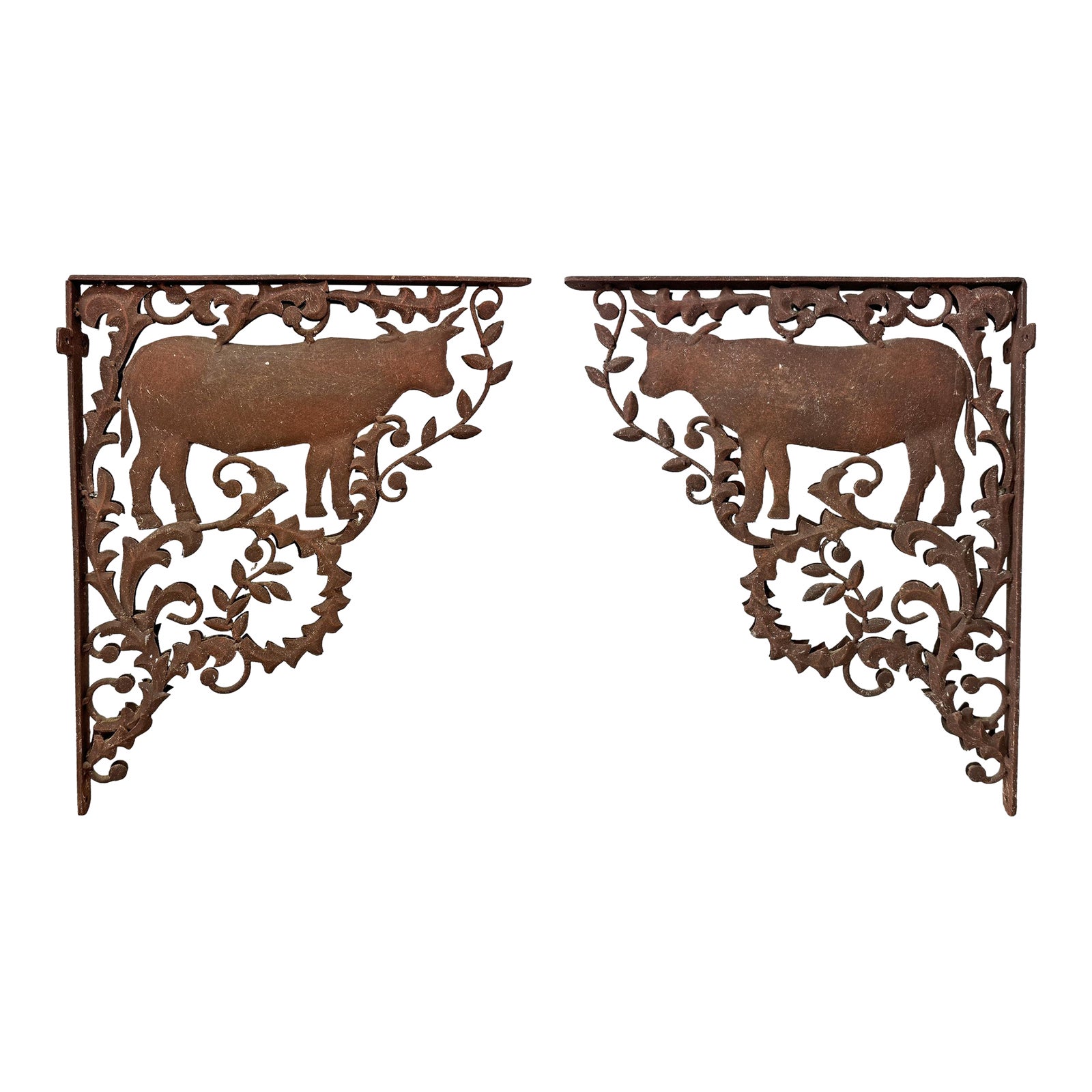 Pair of American Iron Cow Brackets | Chairish