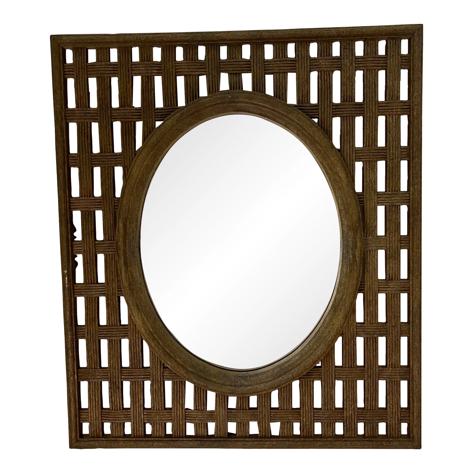 Basket Weave Oval Hanging Wall Mirror | Chairish