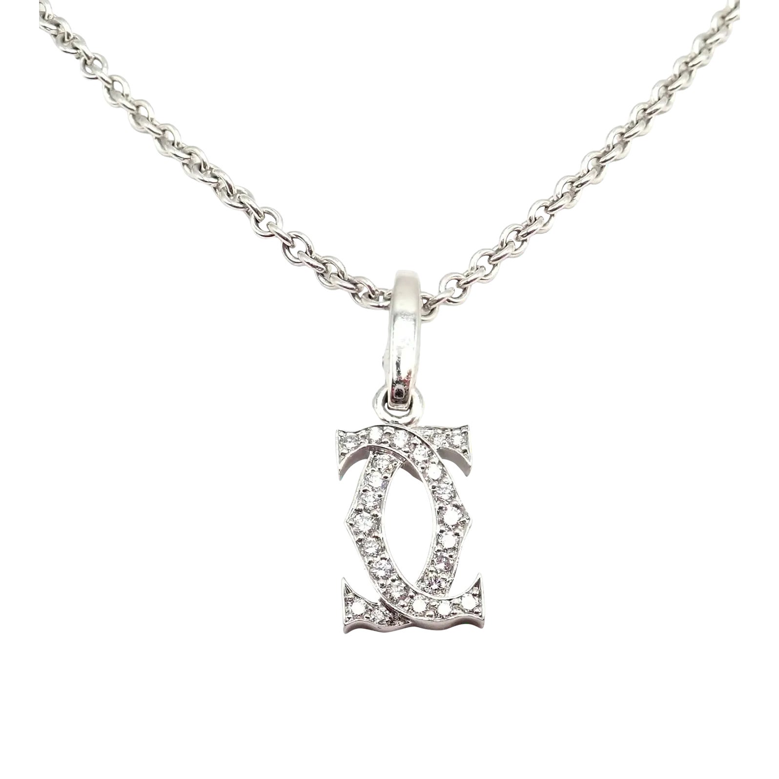 Cartier Double C 18k White Gold Diamond Pendant Necklace | Chairish