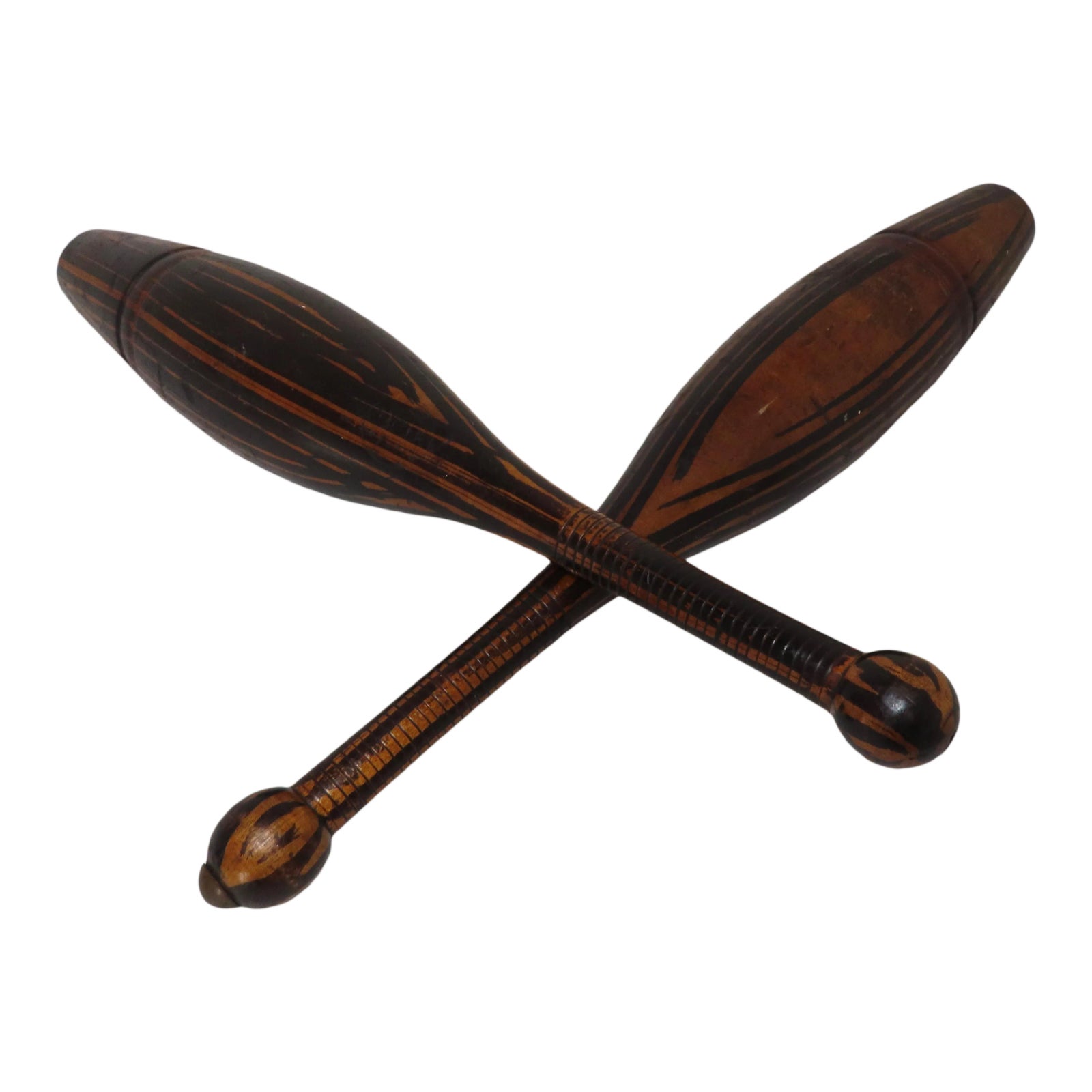 Large Antique Faux Rosewood Grained Wooden Juggling Pins a Pair | Chairish