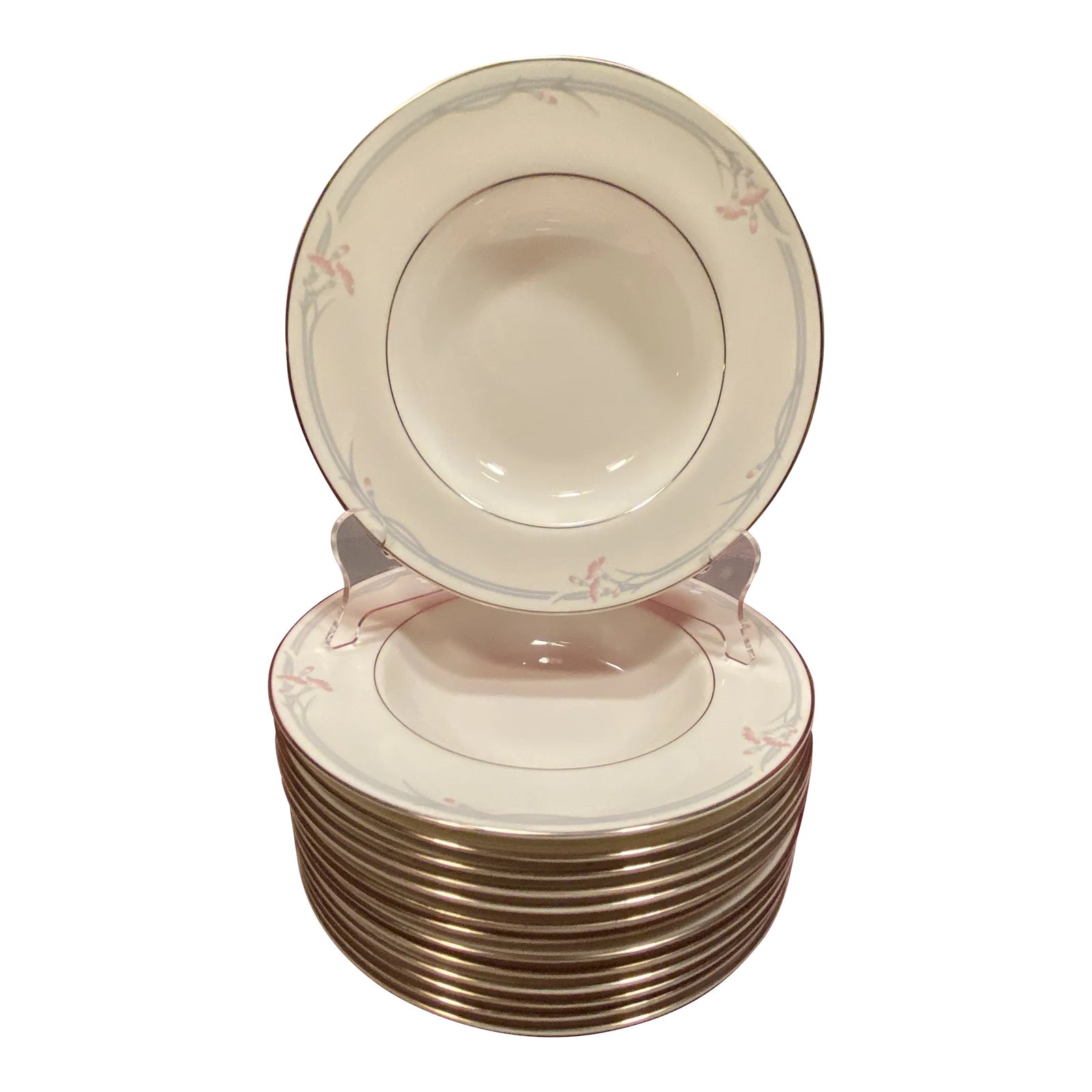 20th Century Royal Doulton “Pink Carnation” Bone China Wide Rim Soup ...