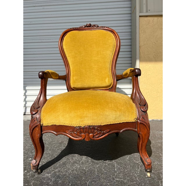1940s Vintage Victorian Hand Carved Gold Velvet Chair Chairish