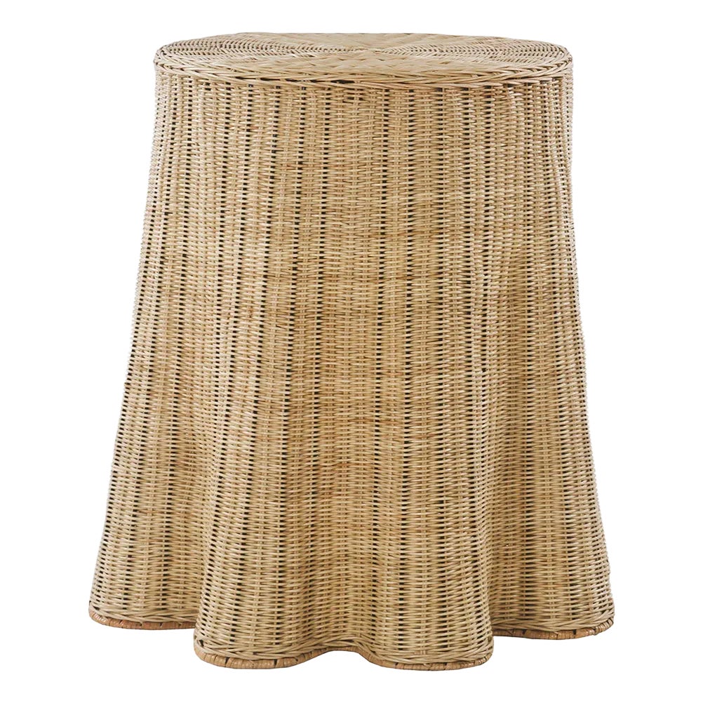Matthew Izzo Home Round Rattan Drape Side Table | Chairish