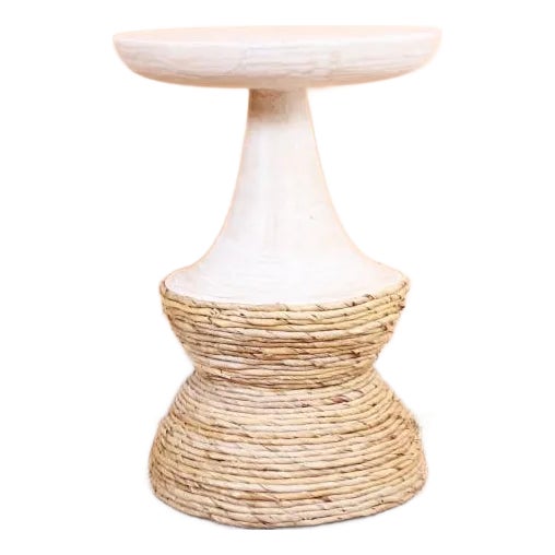 Mina Round Oak Wood Side Table | Chairish