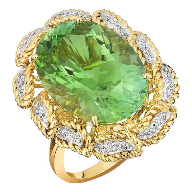 Natural Namibian Tourmaline Gemstone 11.47 Carats in 18k Yellow and ...