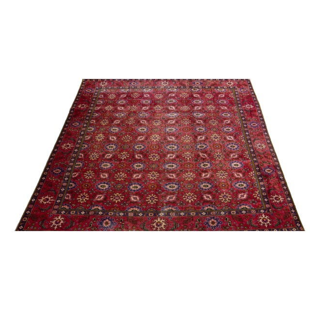 Vintage Persian Mahal Red Handmade All-Over Medallion Wool Rug | Chairish