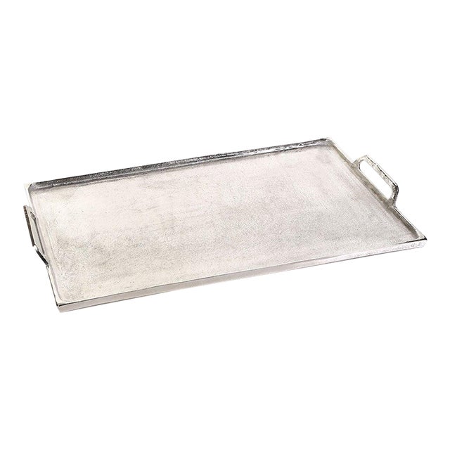 Rectangular Aluminum Tray with Handles, Silver | Chairish