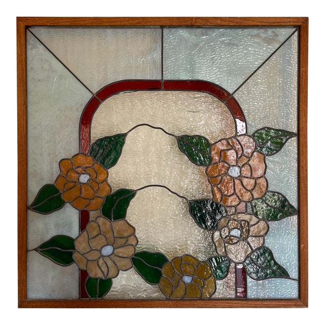 Vintage Multi Color Floral Leaded Glass Window | Chairish