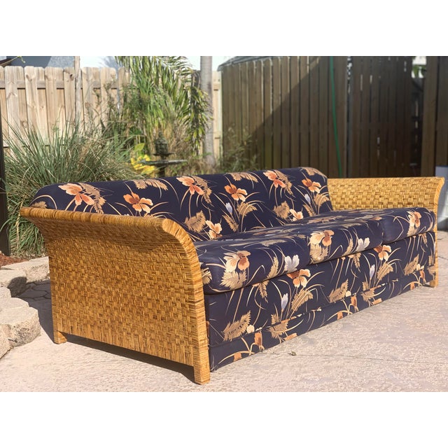 Vintage Coastal Wicker Rattan Sleeper Sofa | Chairish