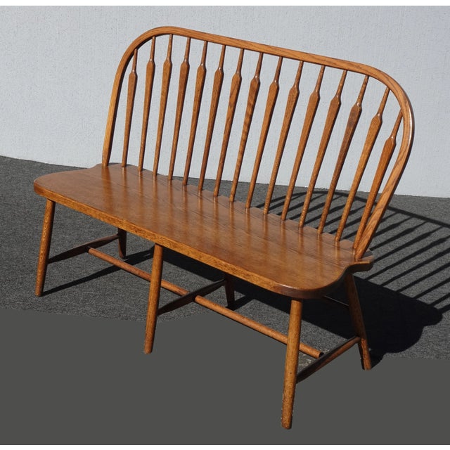 Vintage French Country Spindle Back Windsor Oak Bench Settee Ethan Allen Style Chairish