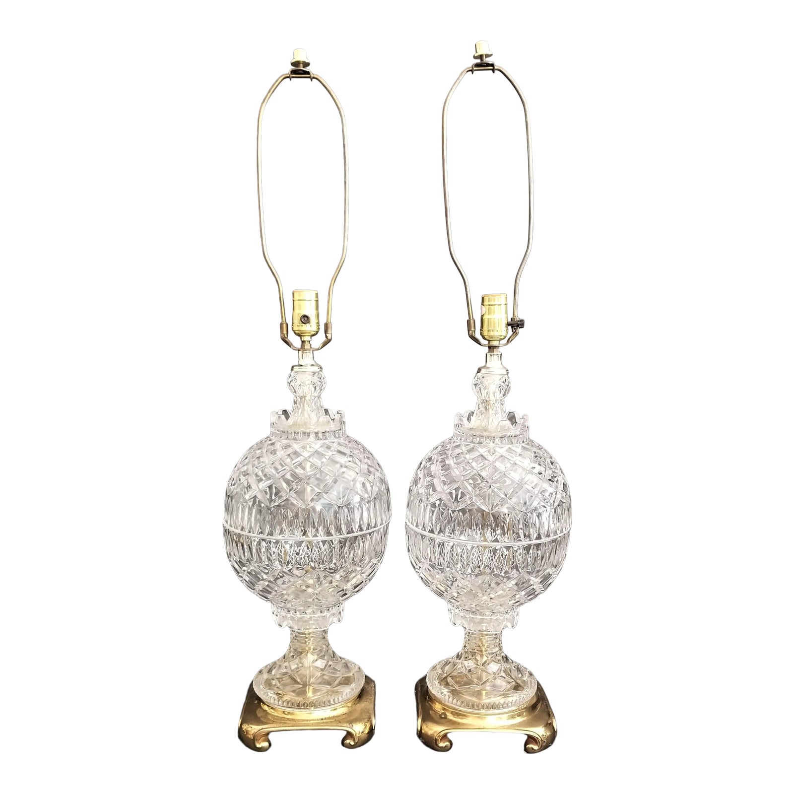 Large French Cut Crystal Table Lamps - a Pair | Chairish