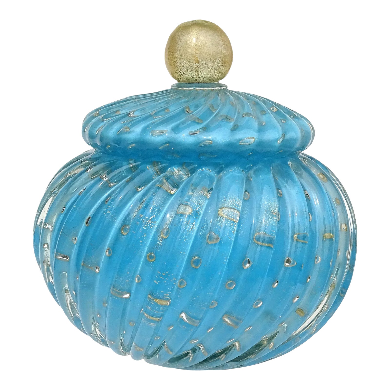 Vintage Barbini Murano Blue Control Bubbles Gold Flecks Italian Art ...