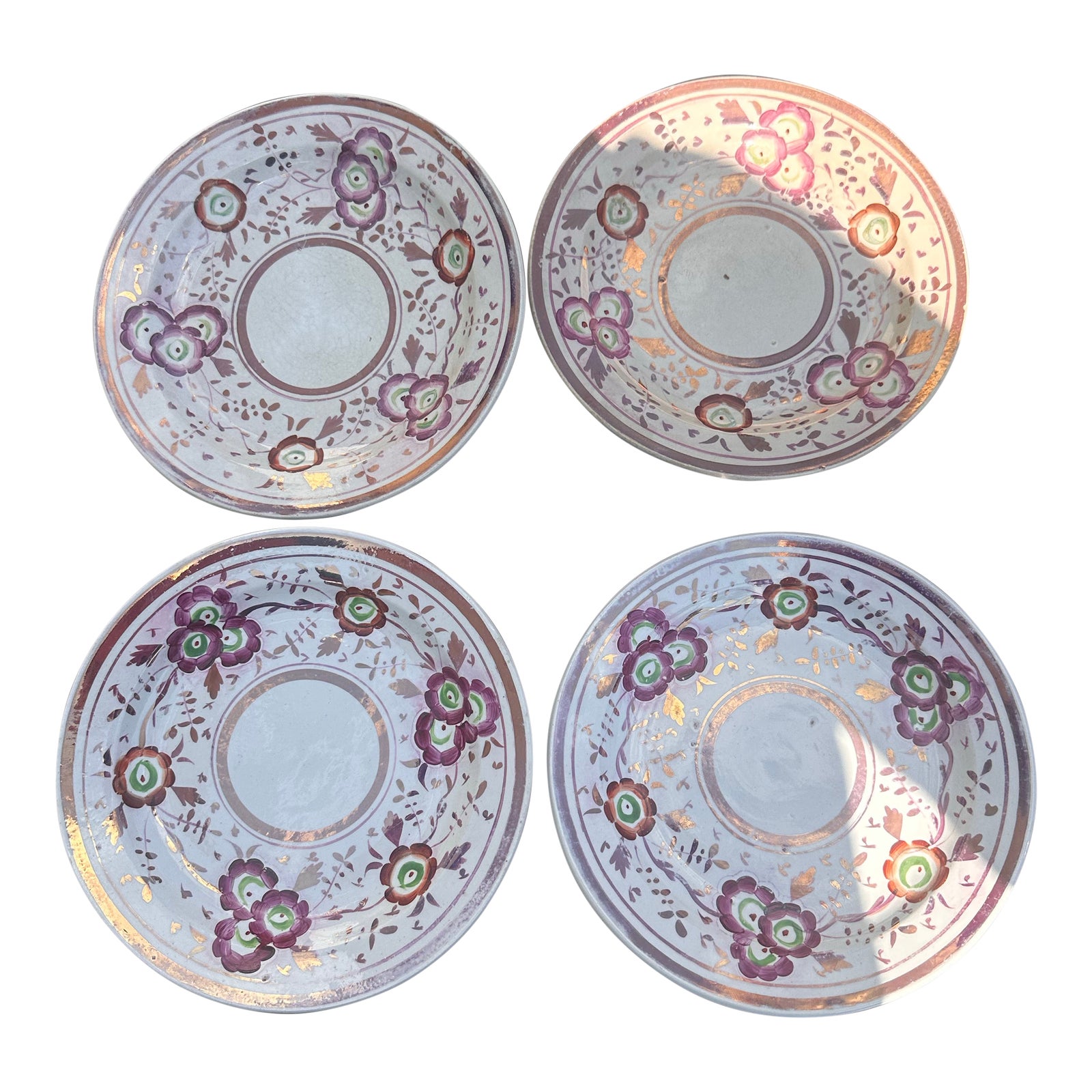Antique 1850s Pink Luster Lustre Pearlware Staffordshire England Plates ...