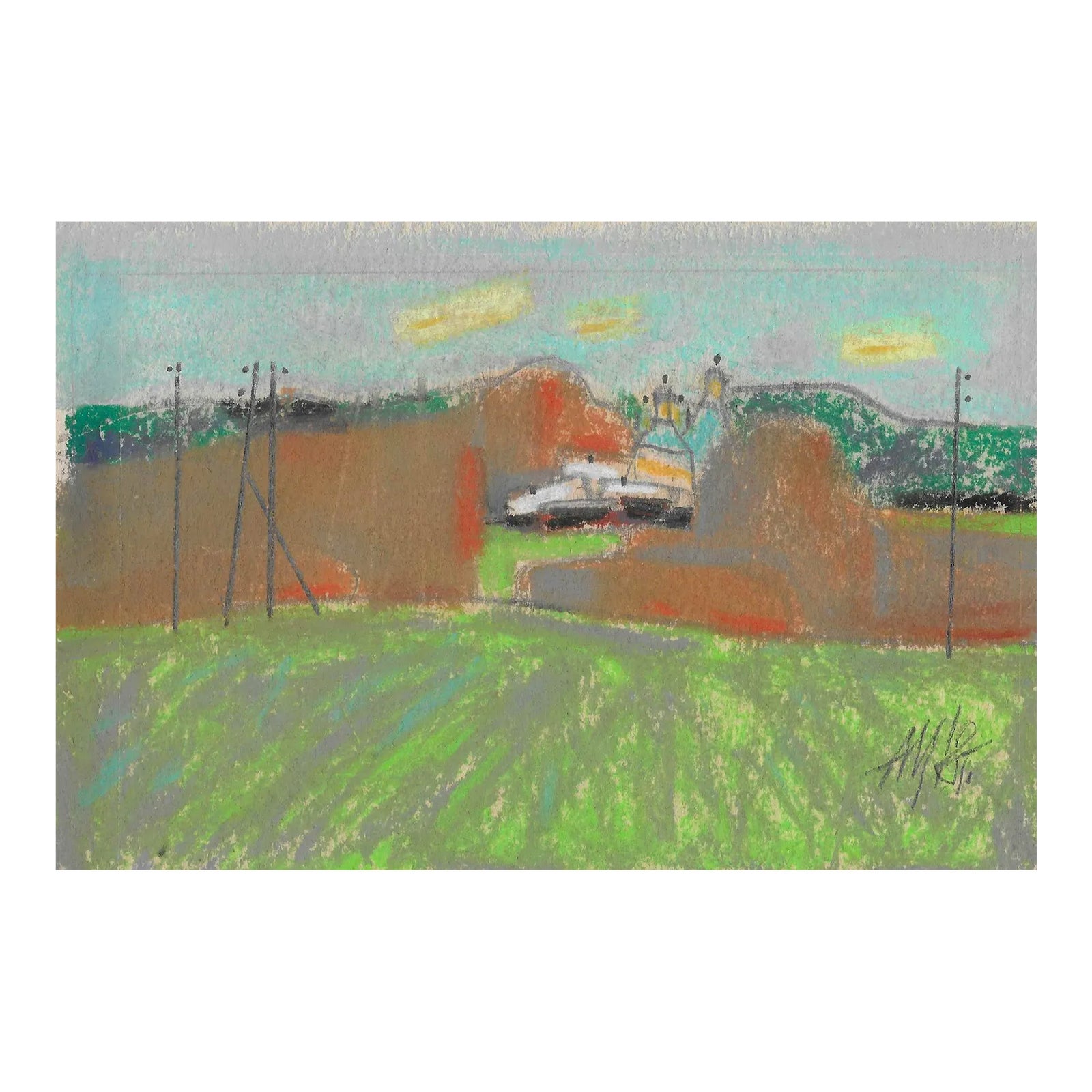 1990s Modern Pastel Landscape | Chairish