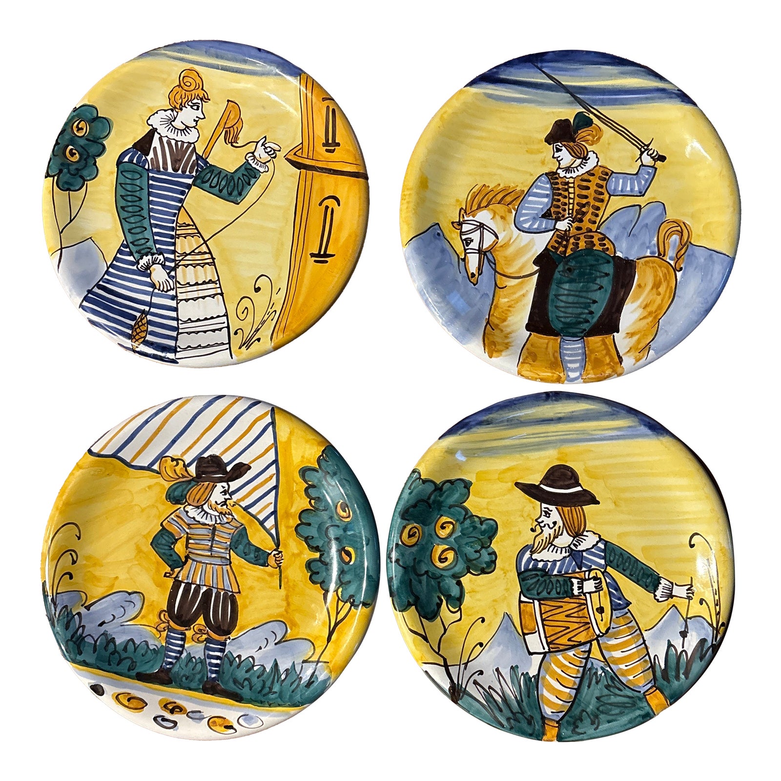 Vintage Vietri Plates With Elizabethan Scenes - Set of 4 | Chairish