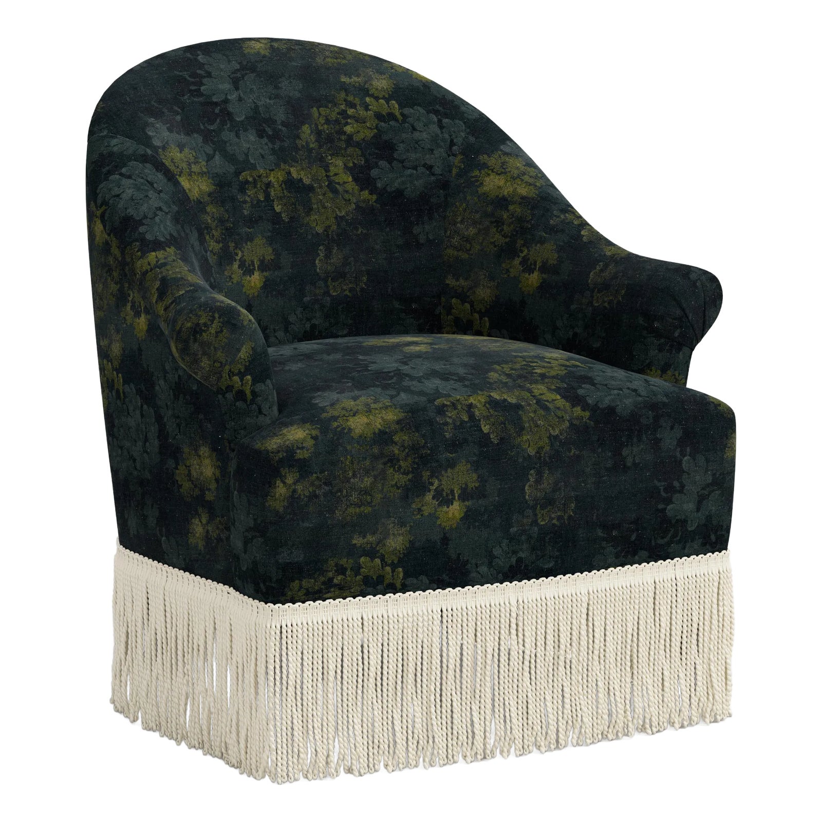 Josephine Fringe Chair in Verdure Navy | Chairish