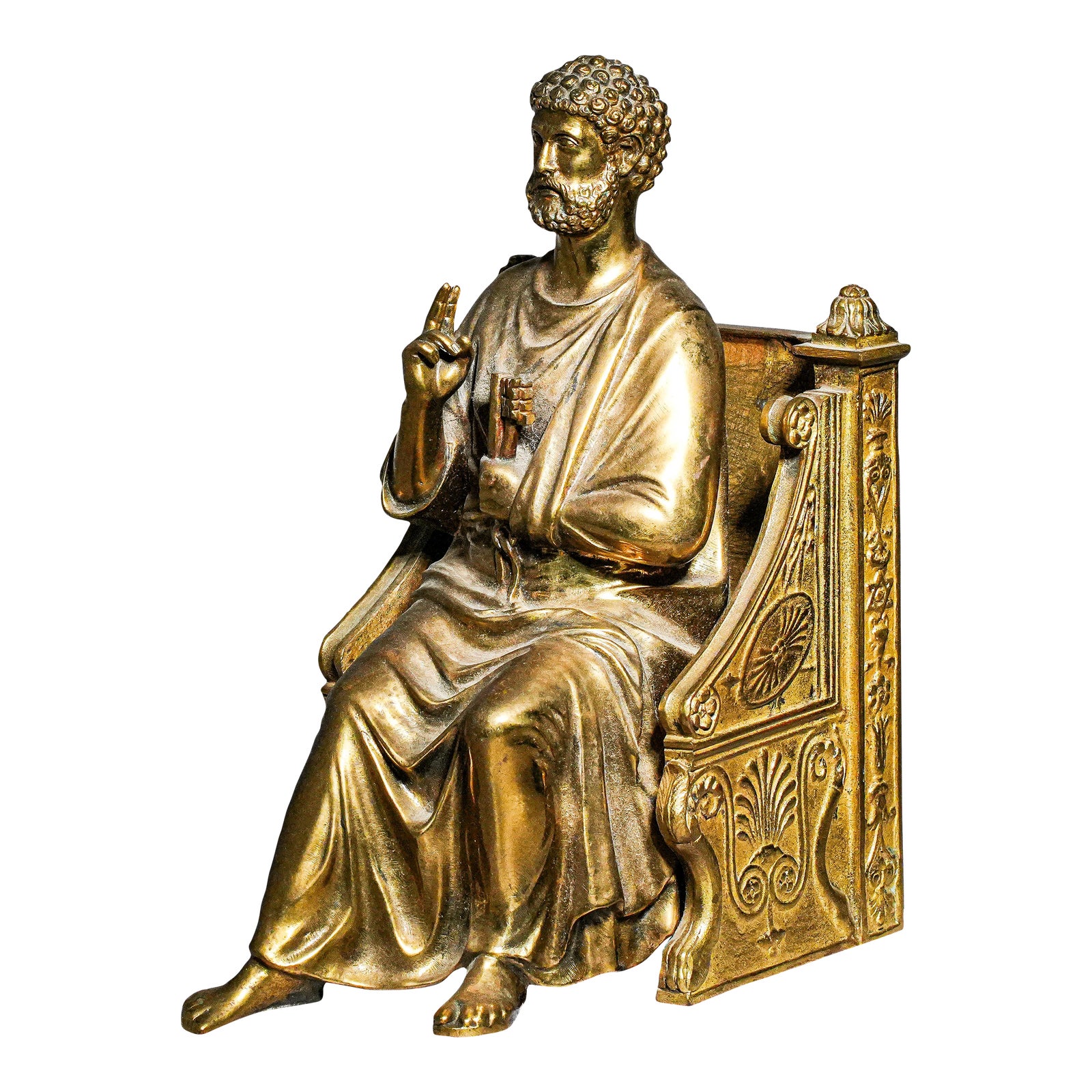 Exceptional Large Antique Gilded Bronze Statue Sculpture Saint Peter ...