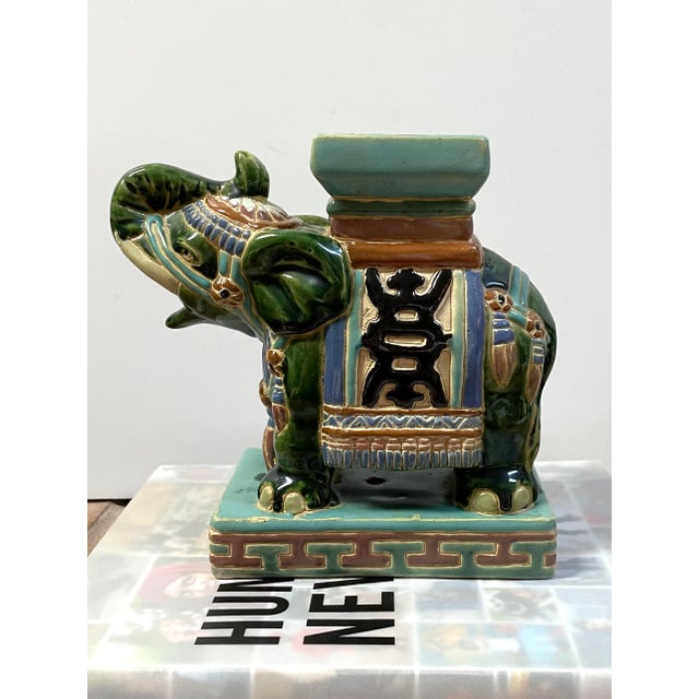 Vintage Chinoiserie Green Table Top Ceramic Elephant Plant Stand ...