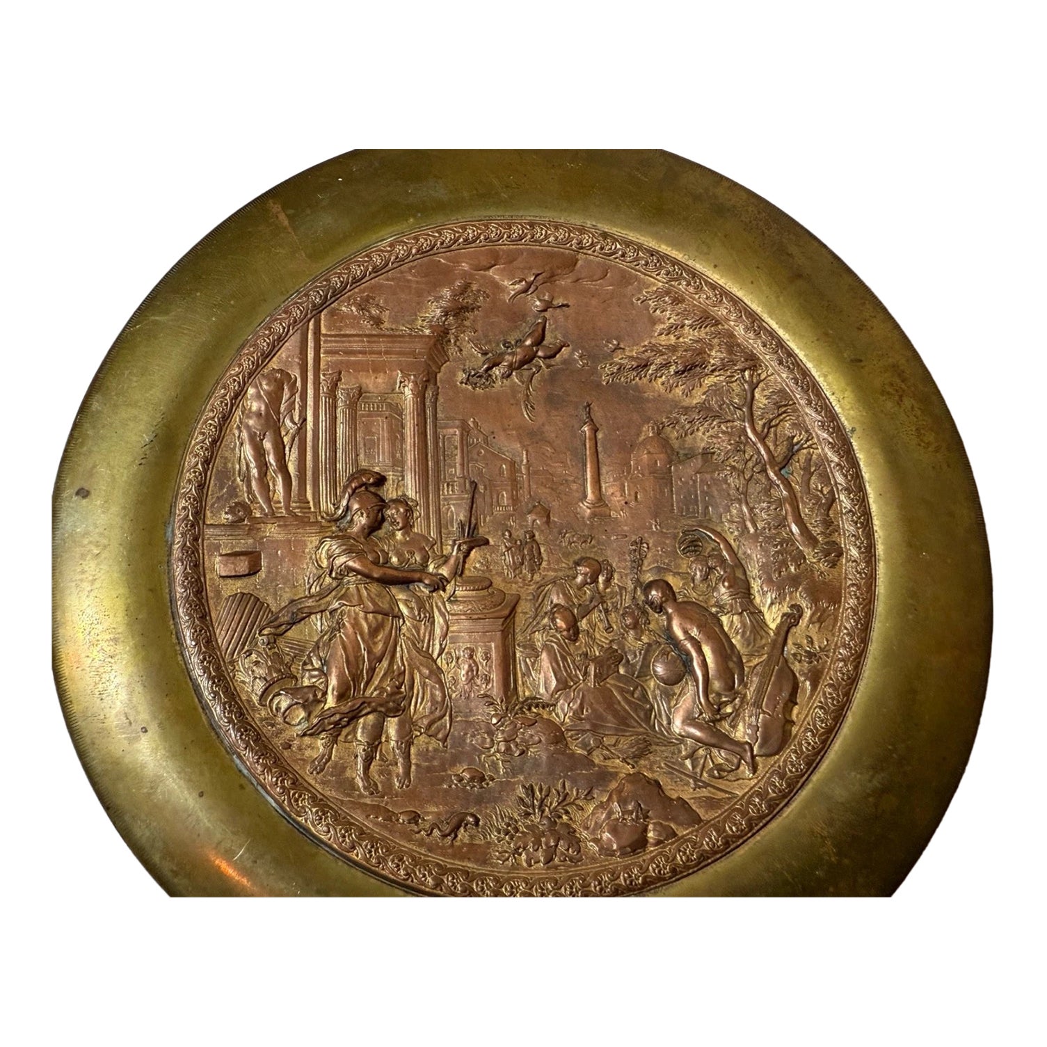 Antique 1800's Solid Bronze Brass Europe Relief Wall Plaque Figural ...