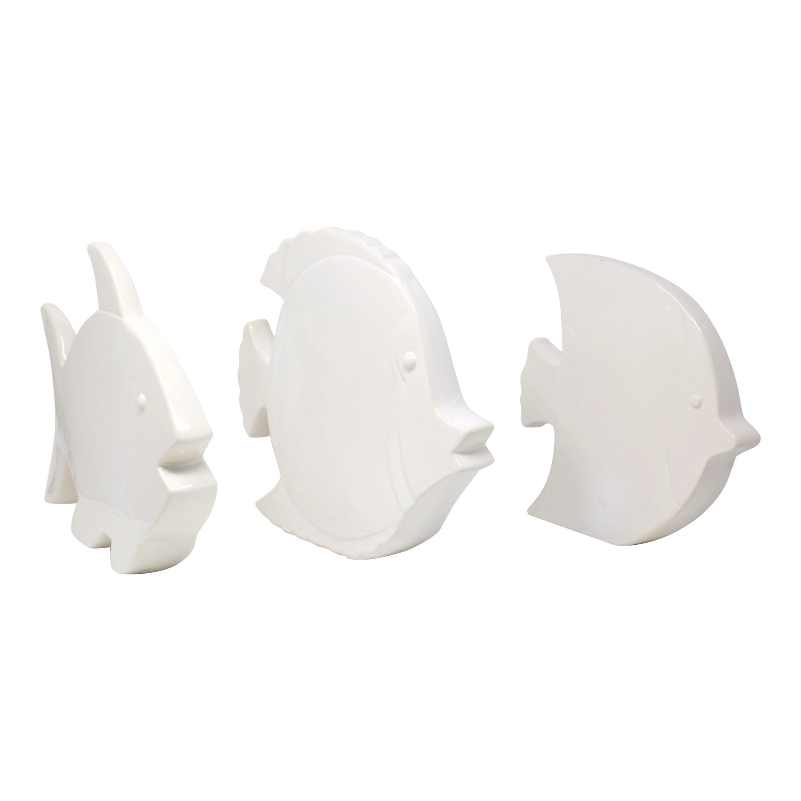 White Ceramic Fish Sculptures - Set of 3 | Chairish