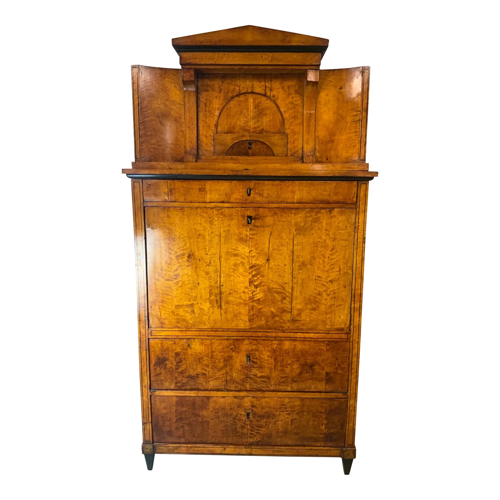 Biedermeier Maple and Ebony Abbatant With Architectural Pediment | Chairish