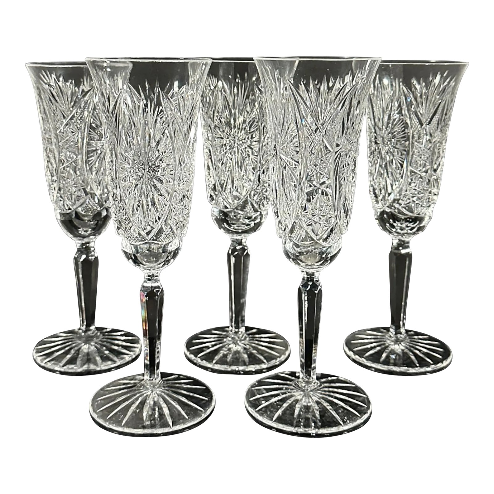 Set of 5 Edgar by Kobani, Crystal Champagne Flutes, Circa 1980s | Chairish