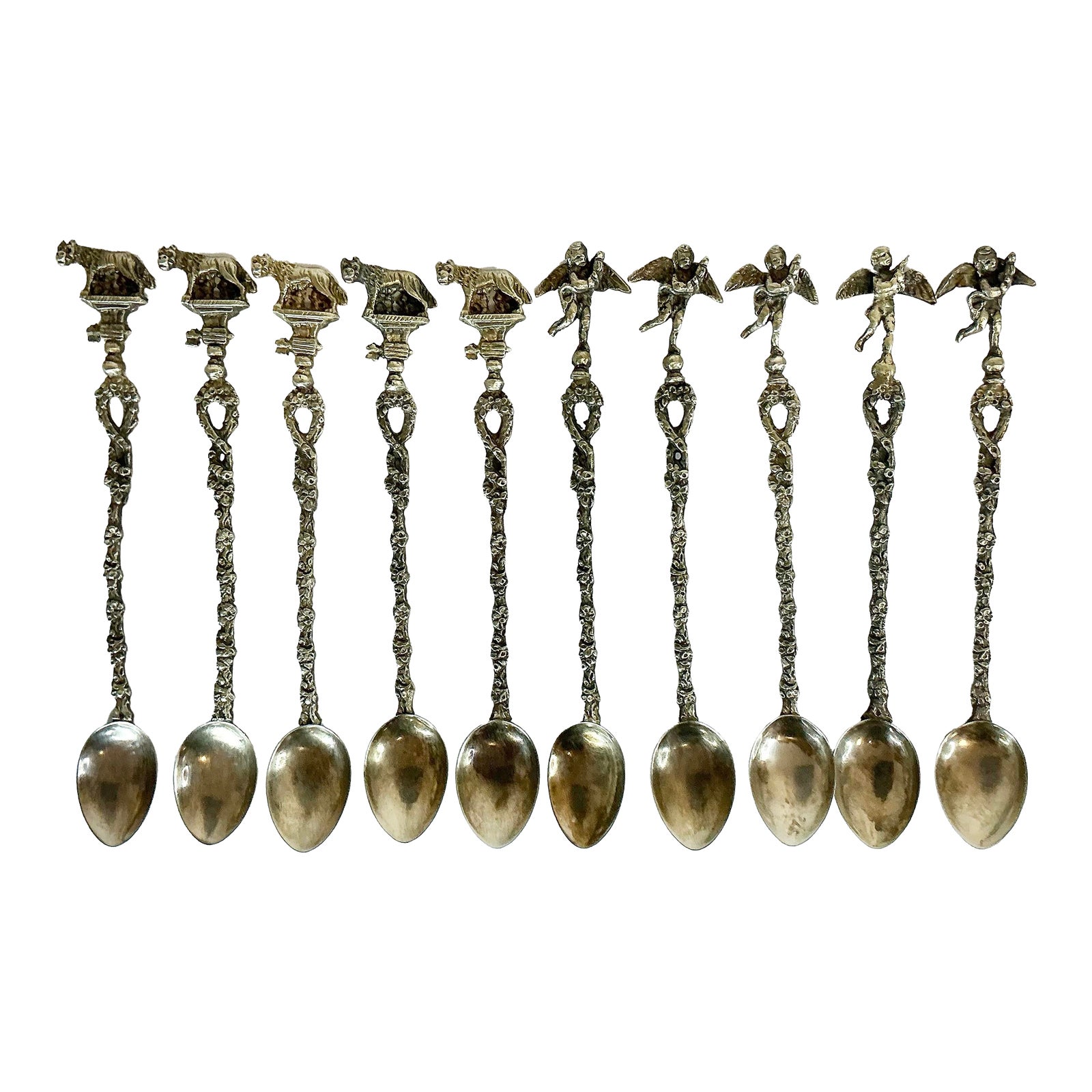 1920s Antique Italian Baroque Rocco Silverplate Dessert Spoons - Set of ...