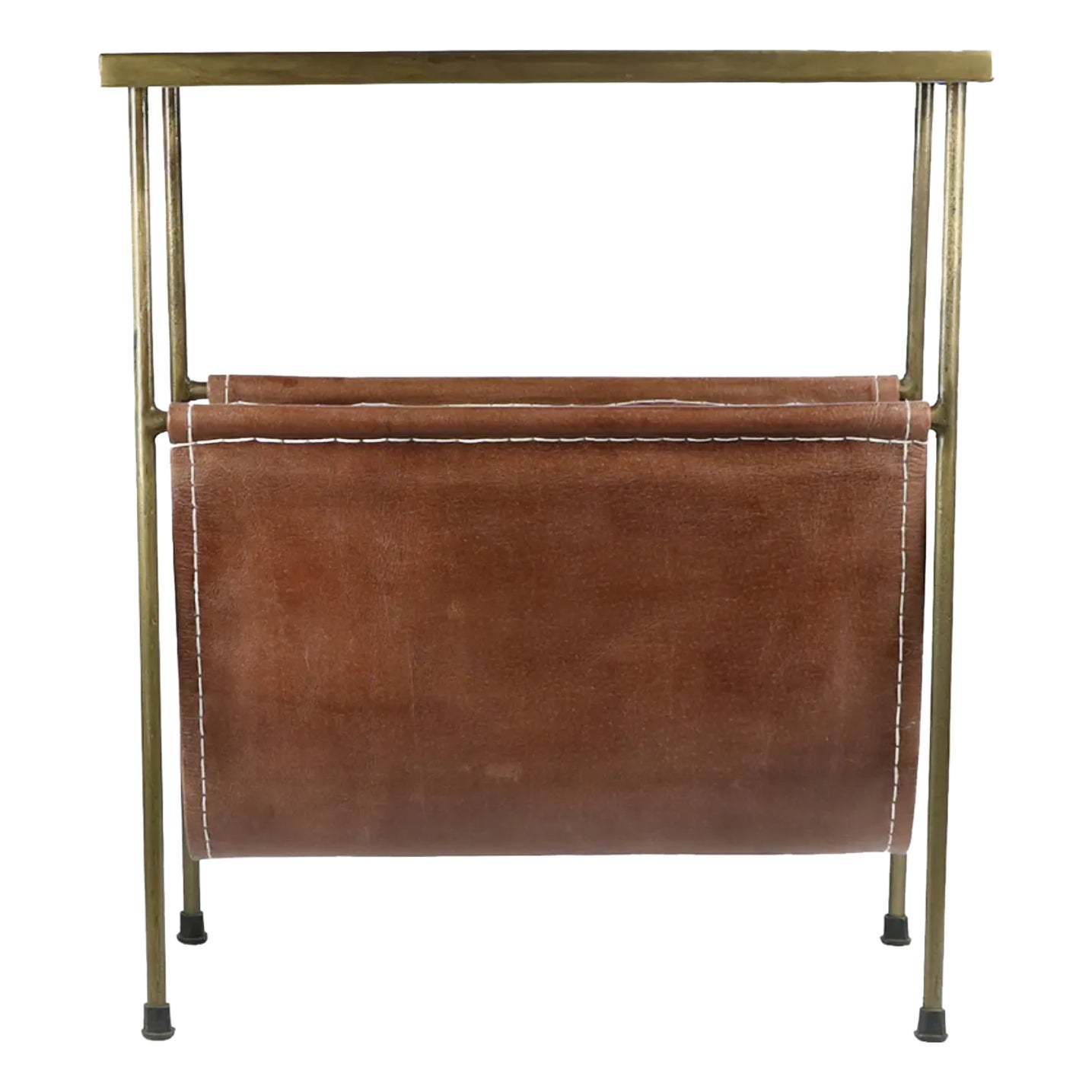 Matthew Izzo Home Leather Magazine Rack Side Table | Chairish