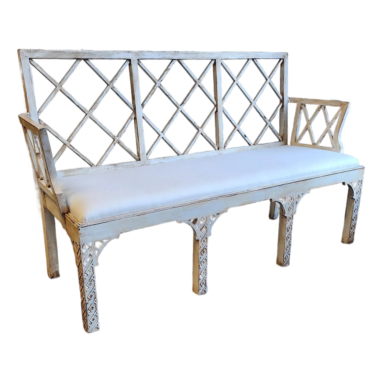 Vintage Fretwork Chinese Chippendale Bench/Settee | Chairish