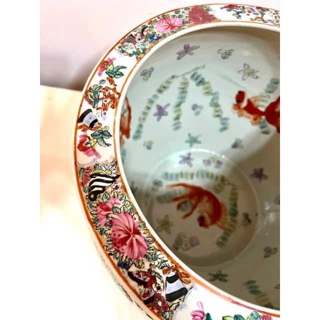 Vintage Chinese Rose Medallion Fish Bowl Planter with Koi Fish | Chairish