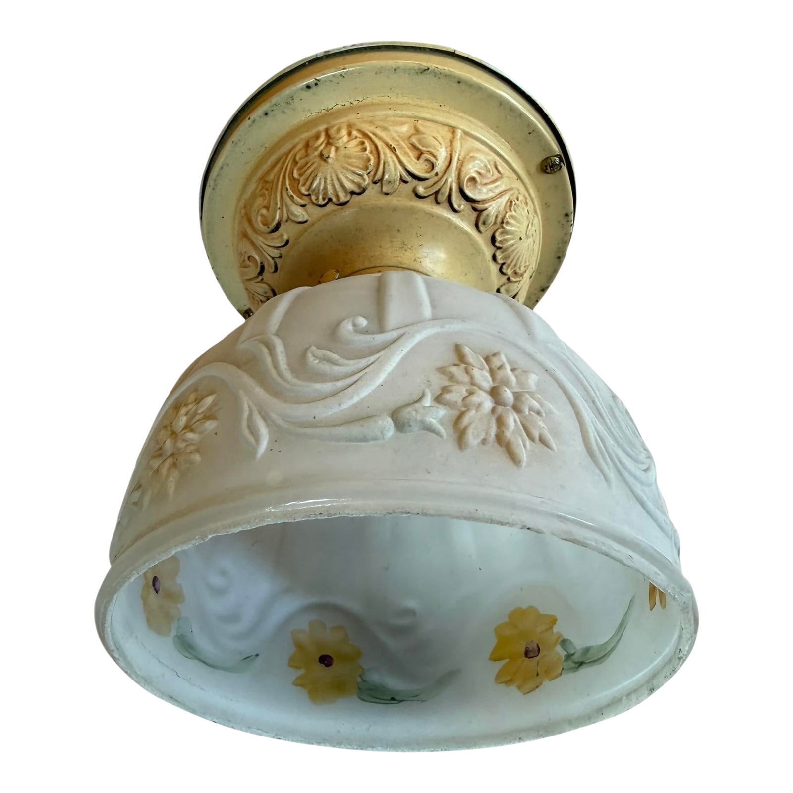 Handpainted Botanical Embossed Ceiling Light Fixture Circa 1920’s ...