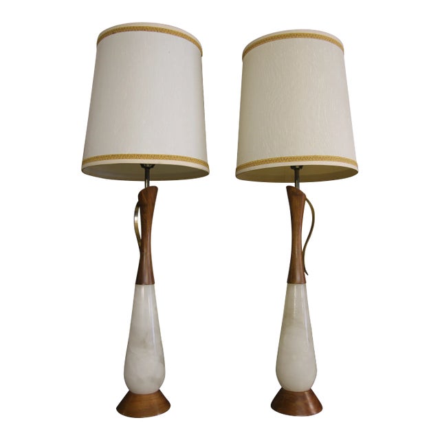 1960s Italian Alabaster Lamps With Original Shades and Finials - a Pair ...