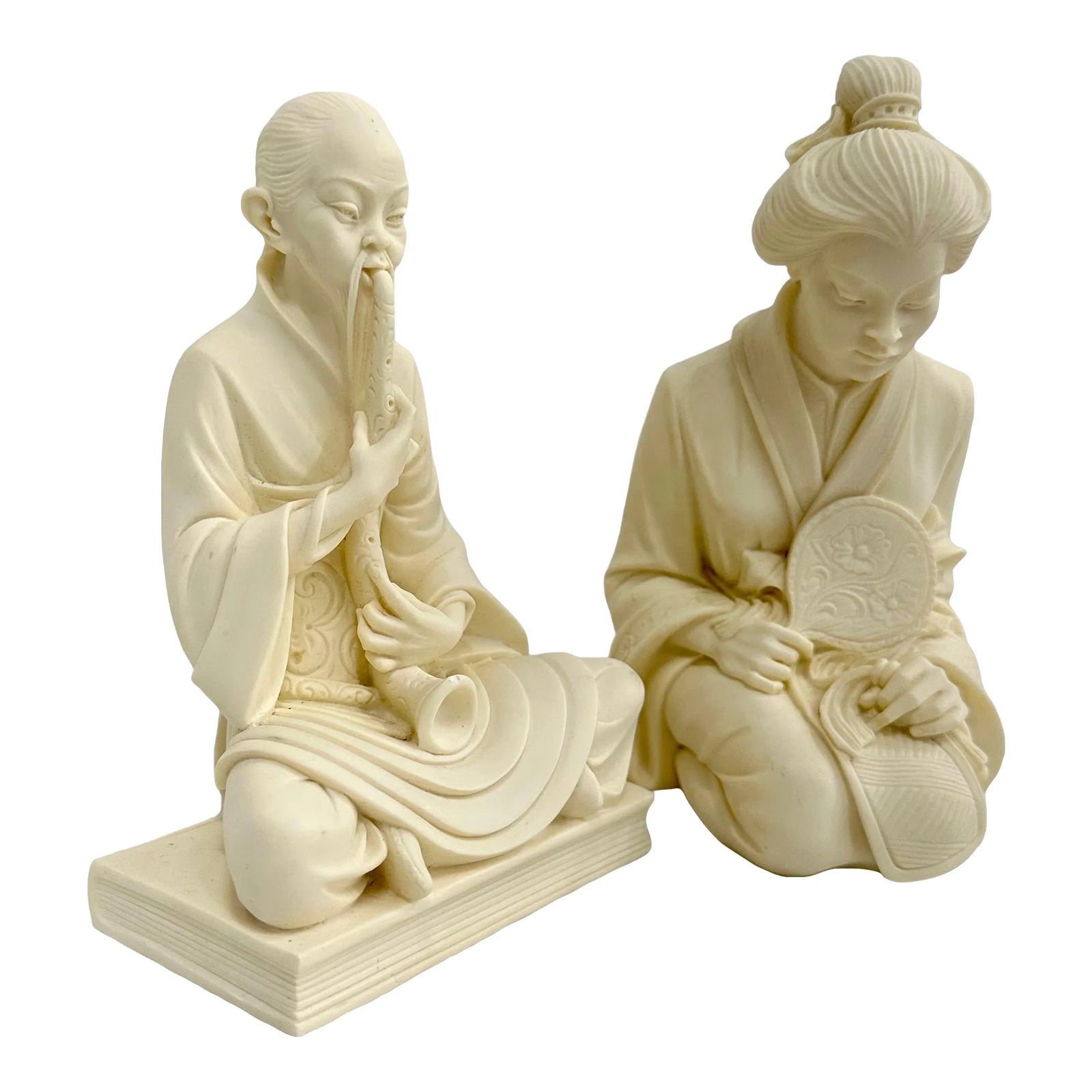 Italian Arnoldo Giannelli Alabaster Oriental Figurines - a Pair | Chairish