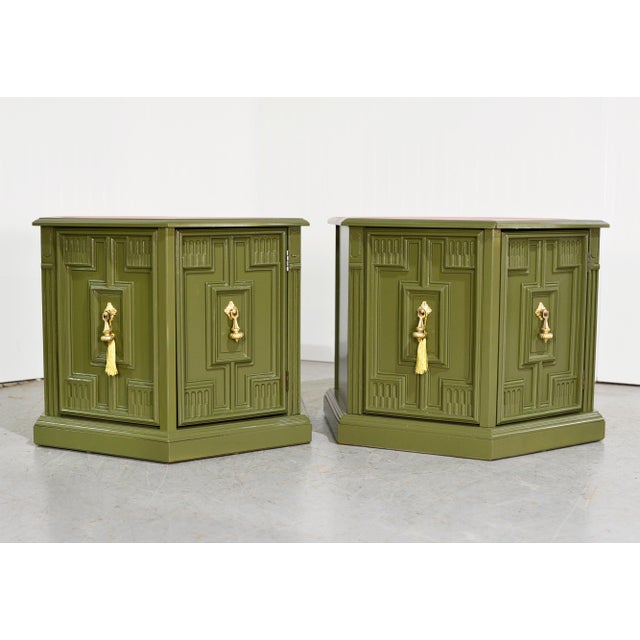 Mid Century Traditional Hexagon Nightstands in Green a Pair - Newly ...