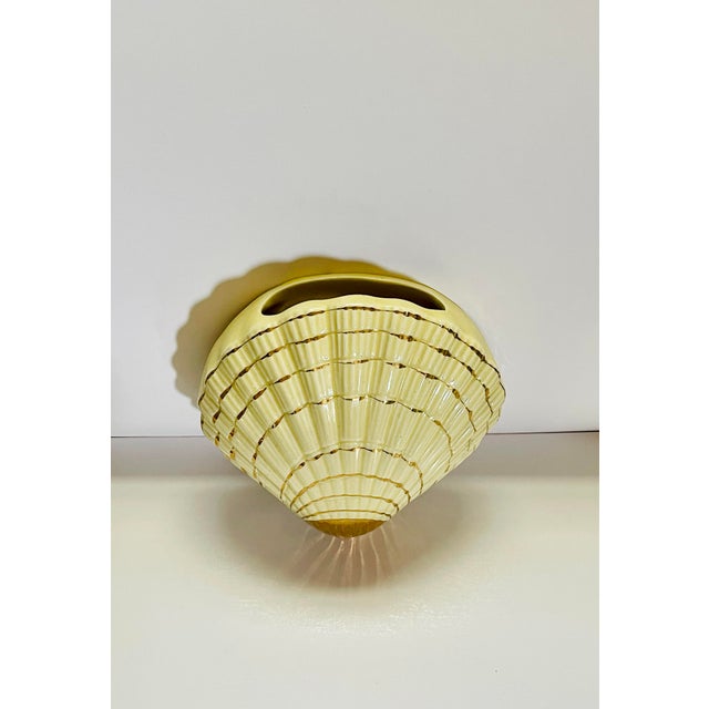 Vintage Yellow & Gold Seashell Hanging Vase | Chairish