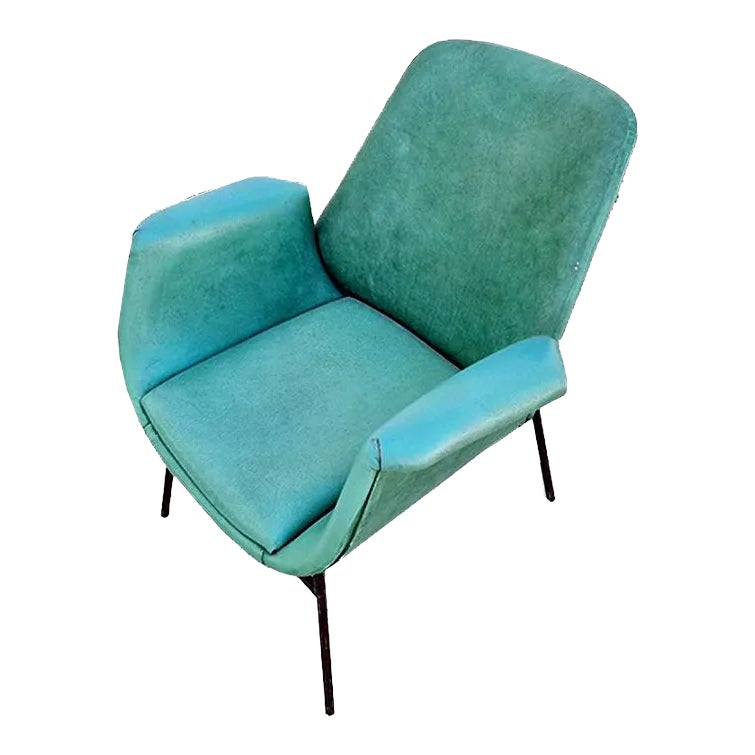 Mid-Century Modern Armchair in Green Faux Leather in the Style of Alvin ...